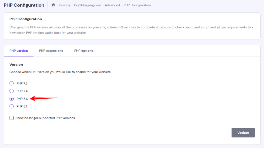 How To Update The PHP Version Of WordPress In Hostinger | Key2Blogging